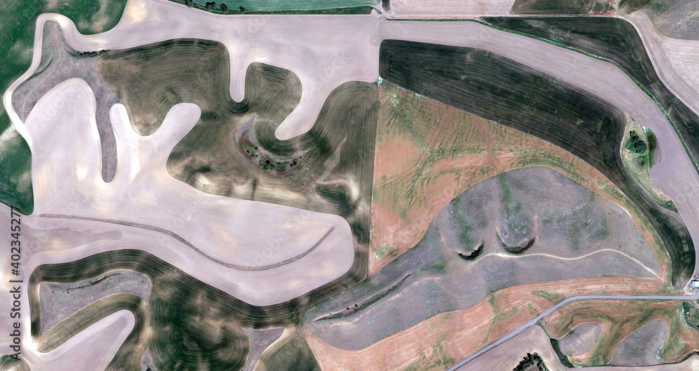United States, abstract photography of relief drawings in fields in the ...