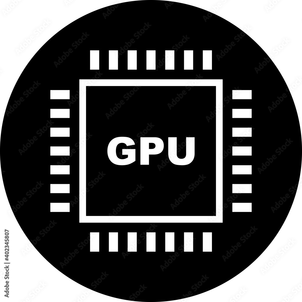GPU icon sign. Graphics card symbol. White on black background. Stock ...