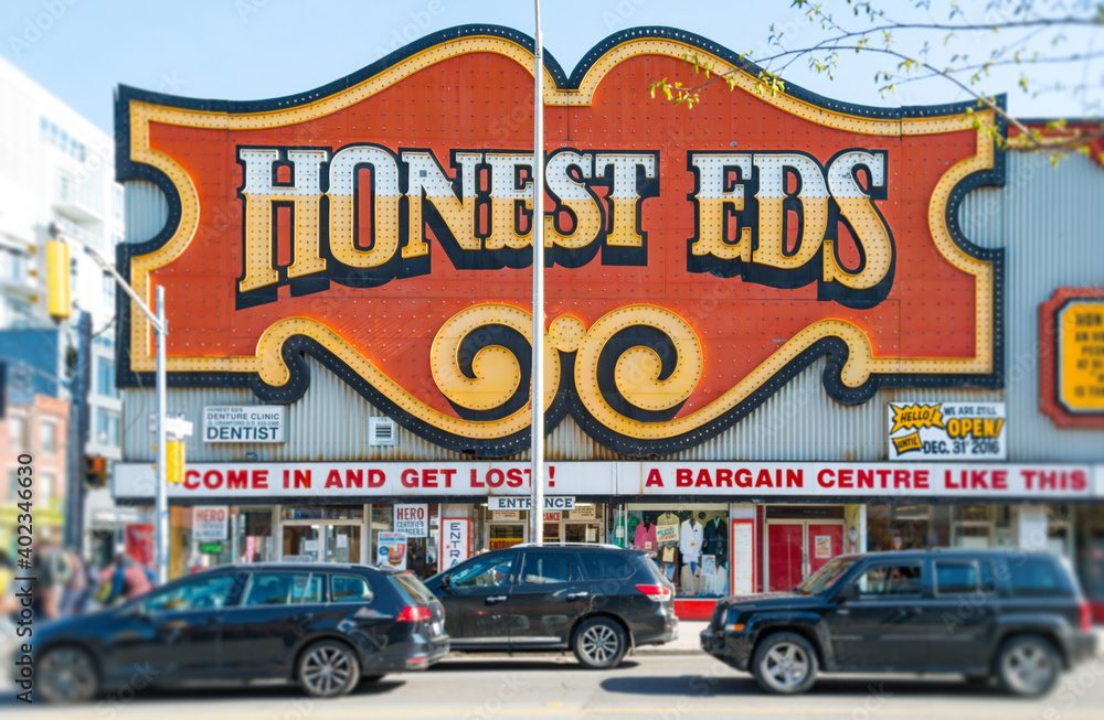 The facade of Honest Eds a bygone building in Toronto, Canada Stock ...