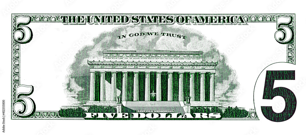 5 dollar bill back side for design purpose Stock Photo | Adobe Stock