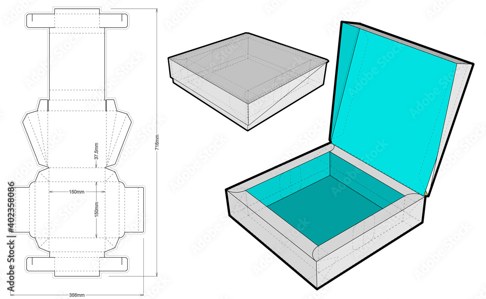 Cake Box (Internal measurement 15x15x3.7cm) and Die-cut Pattern. The ...