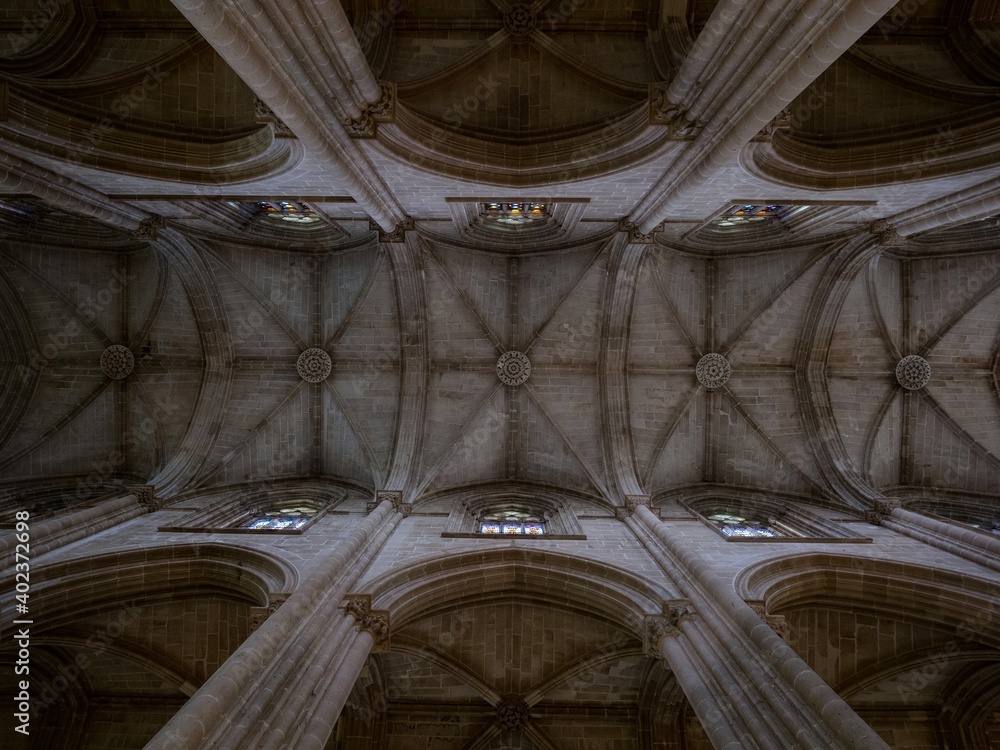 Symmetrical ceiling in church cathedral dominican convert abbey Batalha ...