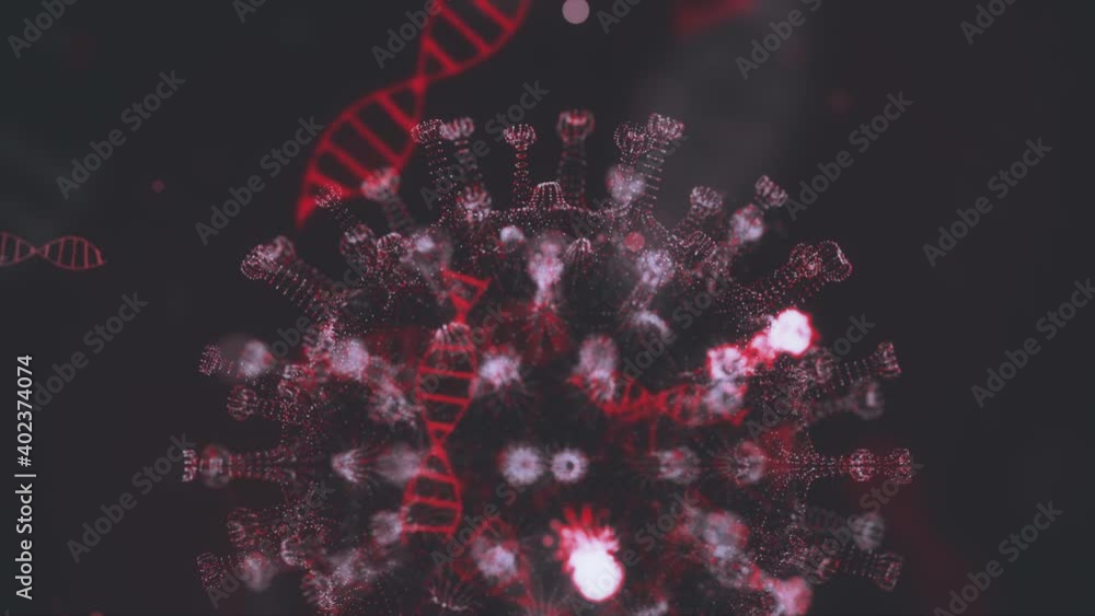 3D visualization of the coronavirus. Pathogens, and dna strand shown as ...