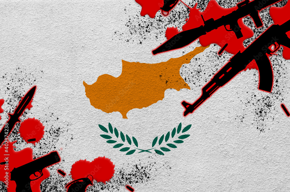 ภาพประกอบสต็อก Cyprus flag and various weapons in red blood. Concept ...