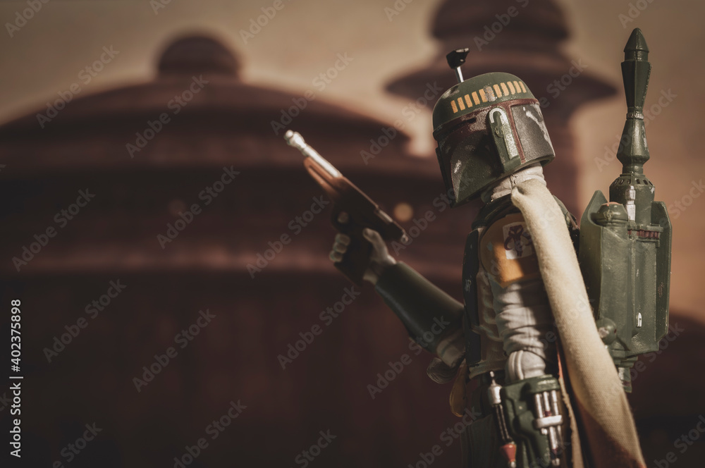 NEW YORK USA, JAN 1 2021: Star Wars bounty hunter Boba Fett with ...