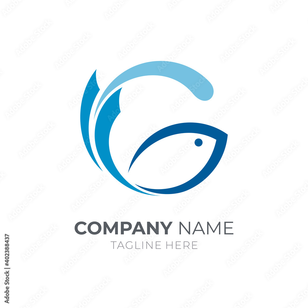 Fish letter G logo. Letter G and fish flat logo design template Stock ...
