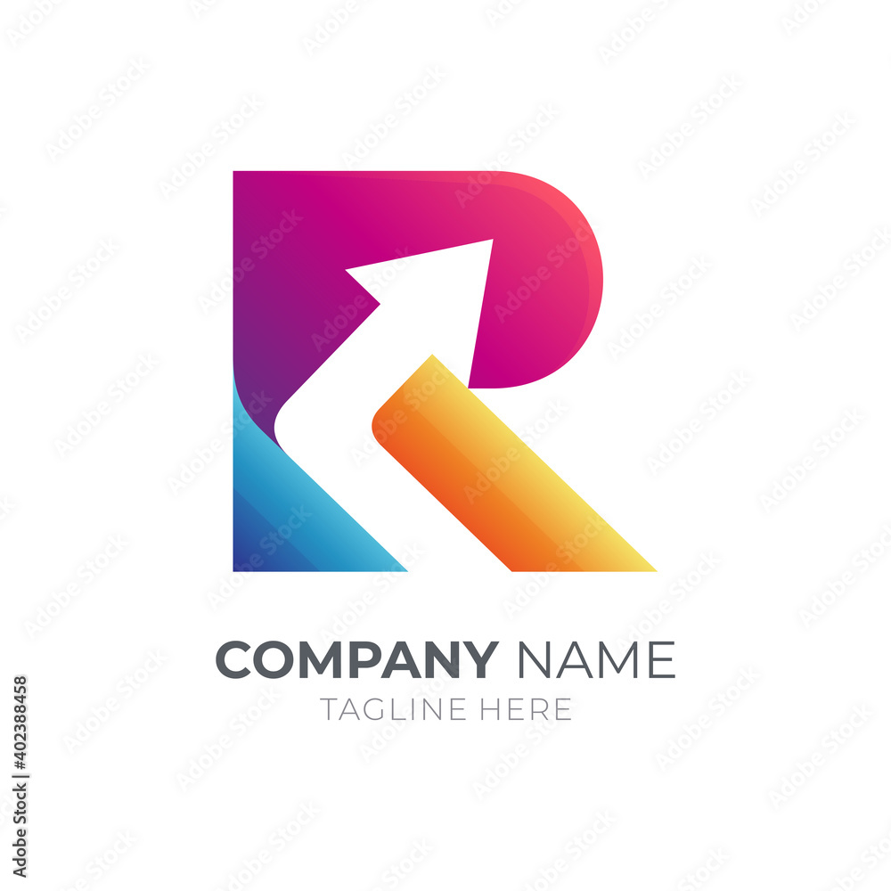 Letter R arrow logo. Initial letter R with arrow colorful logo design ...