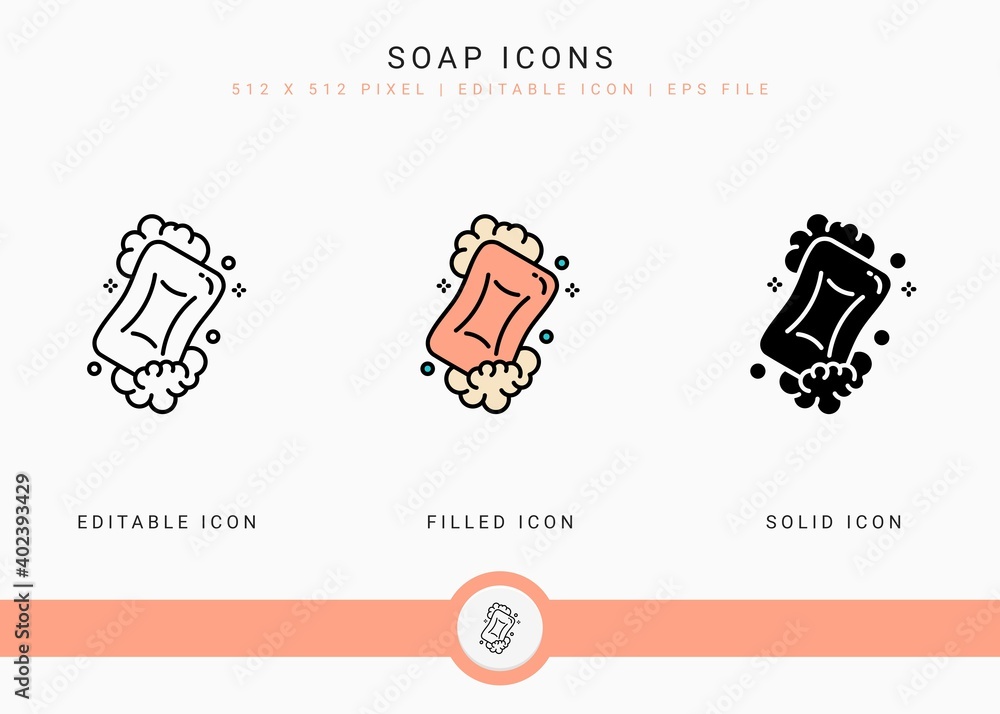 Soap icons set vector illustration with solid icon line style. Bubble ...