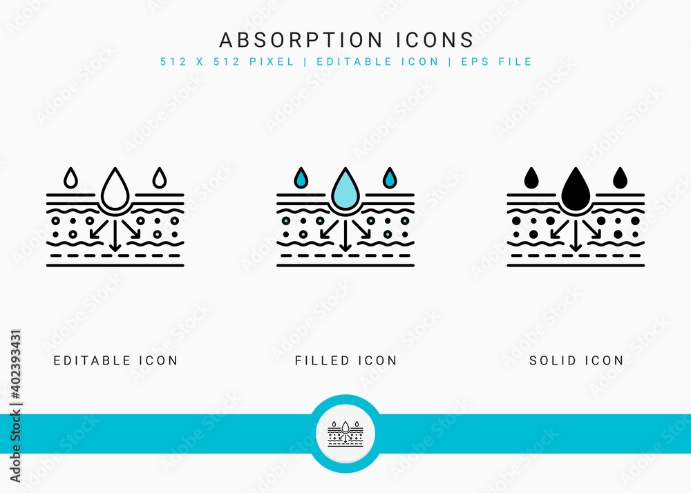 Absorption icons set vector illustration with solid icon line style ...