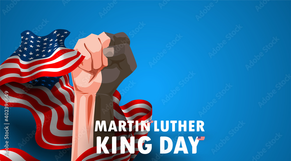 Martin Luther King day black and white hands clenched into flags of ...