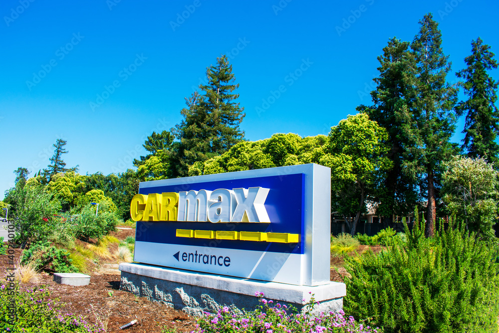 CarMax sign, logo at dealership entrance - San Jose, California, USA ...