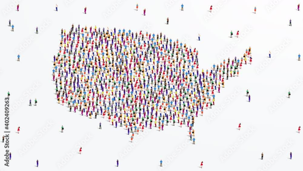 USA or America Map. Large group of people form to create a shape of ...