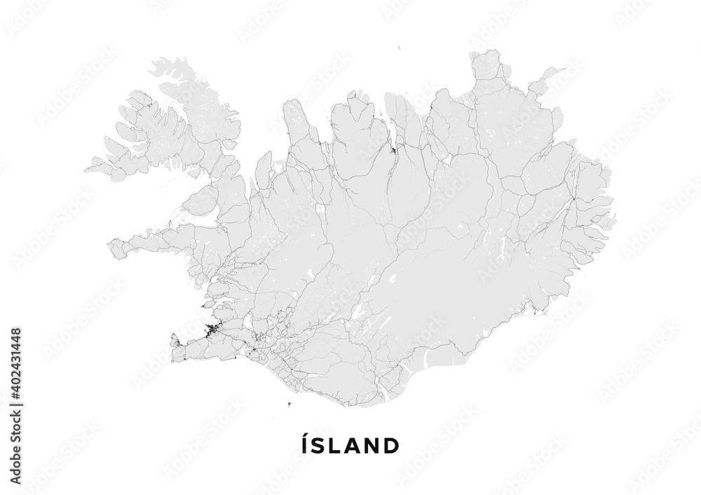 Iceland map poster (landscape). Road map of Iceland. It includes ...