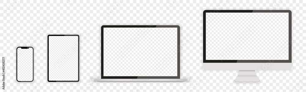 Modern Devices with transparent screen template. Realistic vector ...