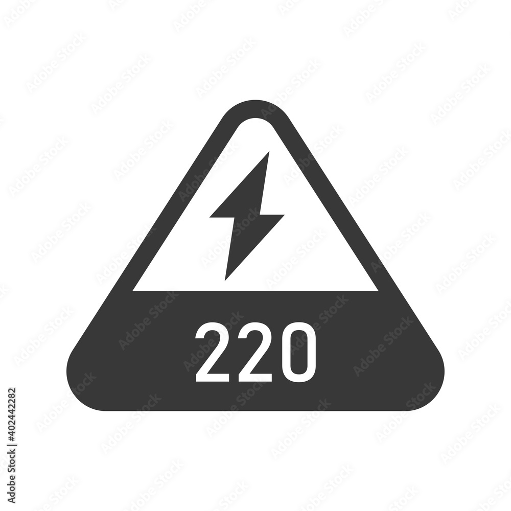 220 volts triangular shaped sign bold black silhouette icon isolated on ...
