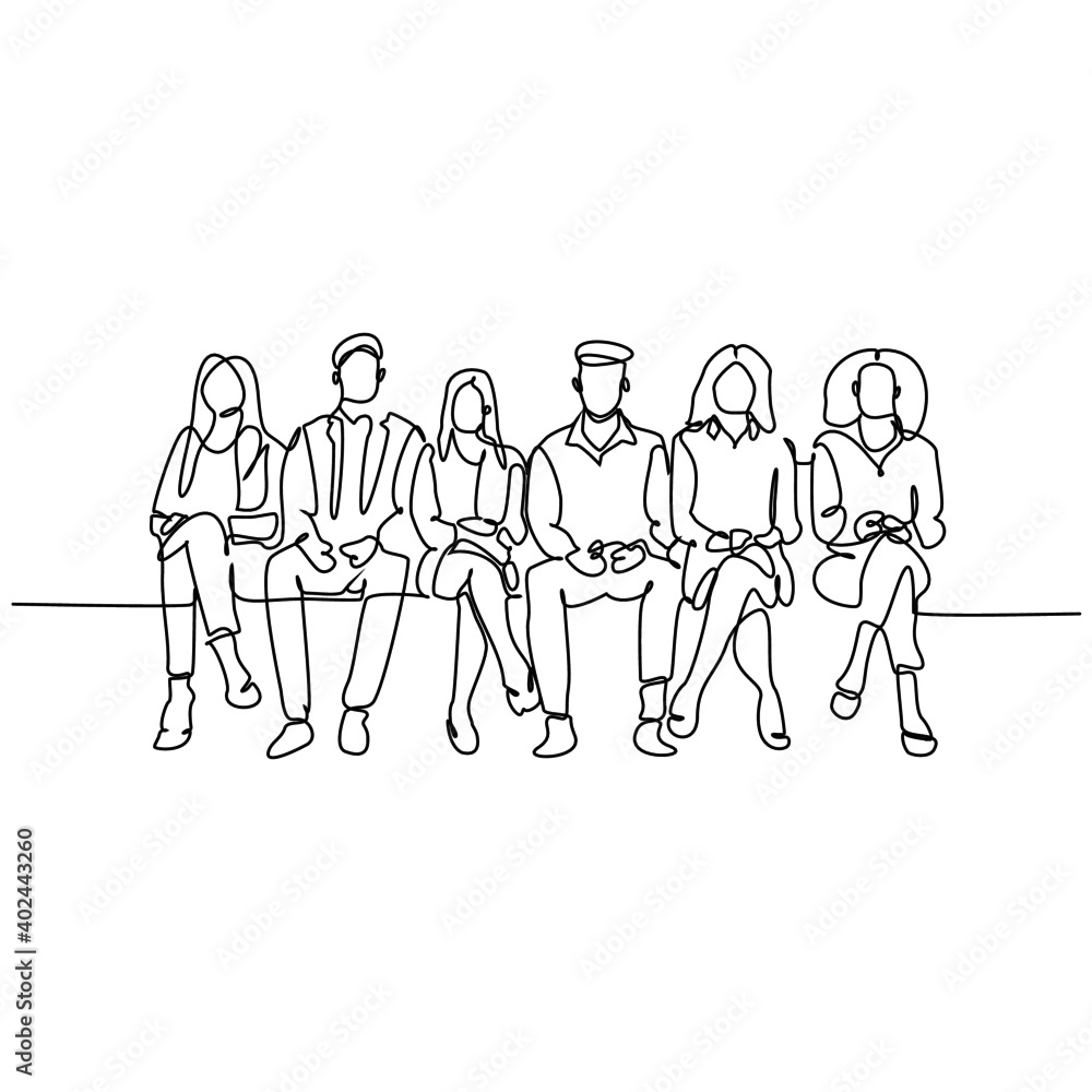 One Line Drawing Of Business Person Sitting In A Queue Waiting Vector ...