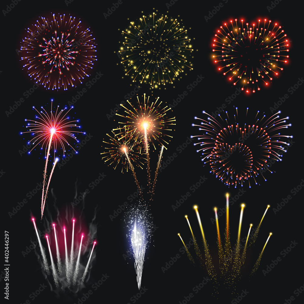 Pyrotechnics And Fireworks Realistic Set Stock-Vektorgrafik | Adobe Stock