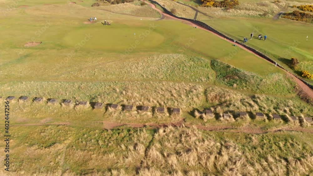 Scottish link golf course from the air with anti-tank concrete blocks ...