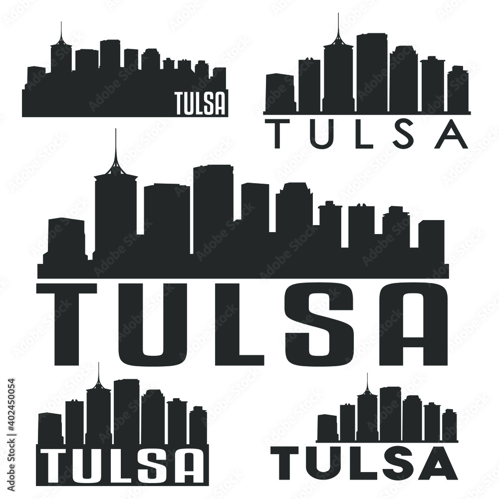 Tulsa Oklahoma USA Flat Icon Skyline Silhouette Design. City Vector Art ...