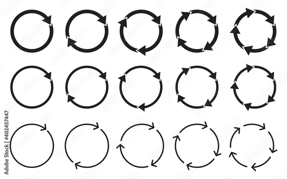 Set of circle arrows rotating icon, Round reload, Refresh, recycle, loop rotation, Circular ...