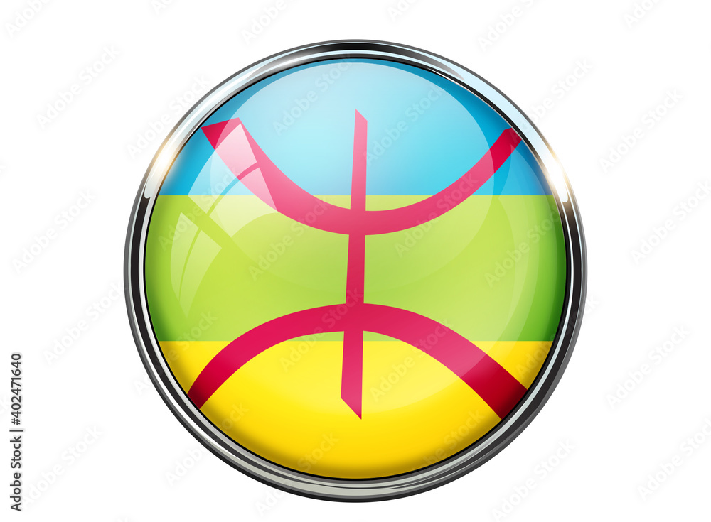 Isolated Circle shape Amazigh Kabyle Flag with light and reflaxions ...