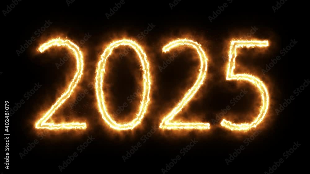 Text 2025 NEW Year with a fiery border glows, burns with flame. 2025 ...