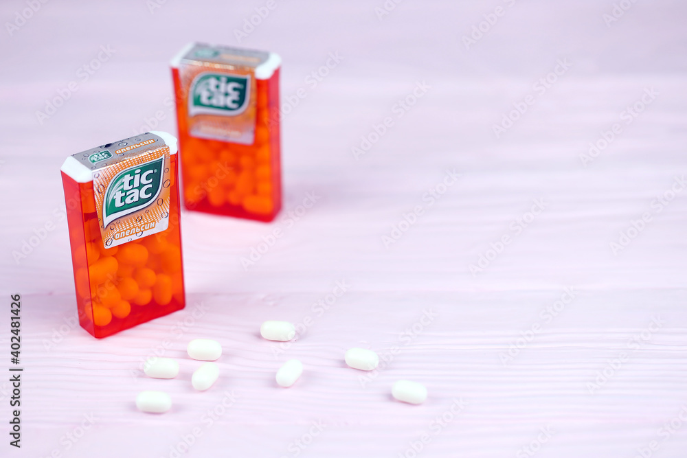 Tic tac drops with orange flavour. Tic tacs are manufactured by Italian ...