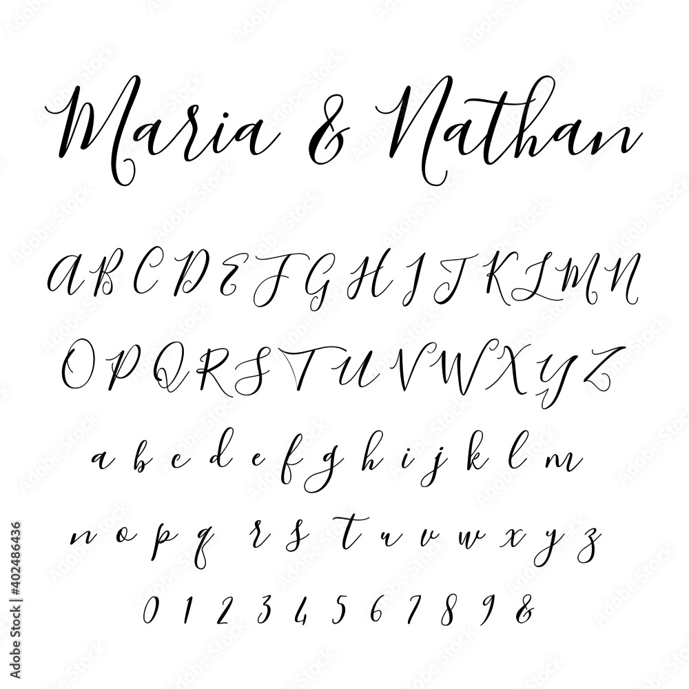 Script Italic Font Cursive Vector Hand-drawn Alphabet Stock Vector ...