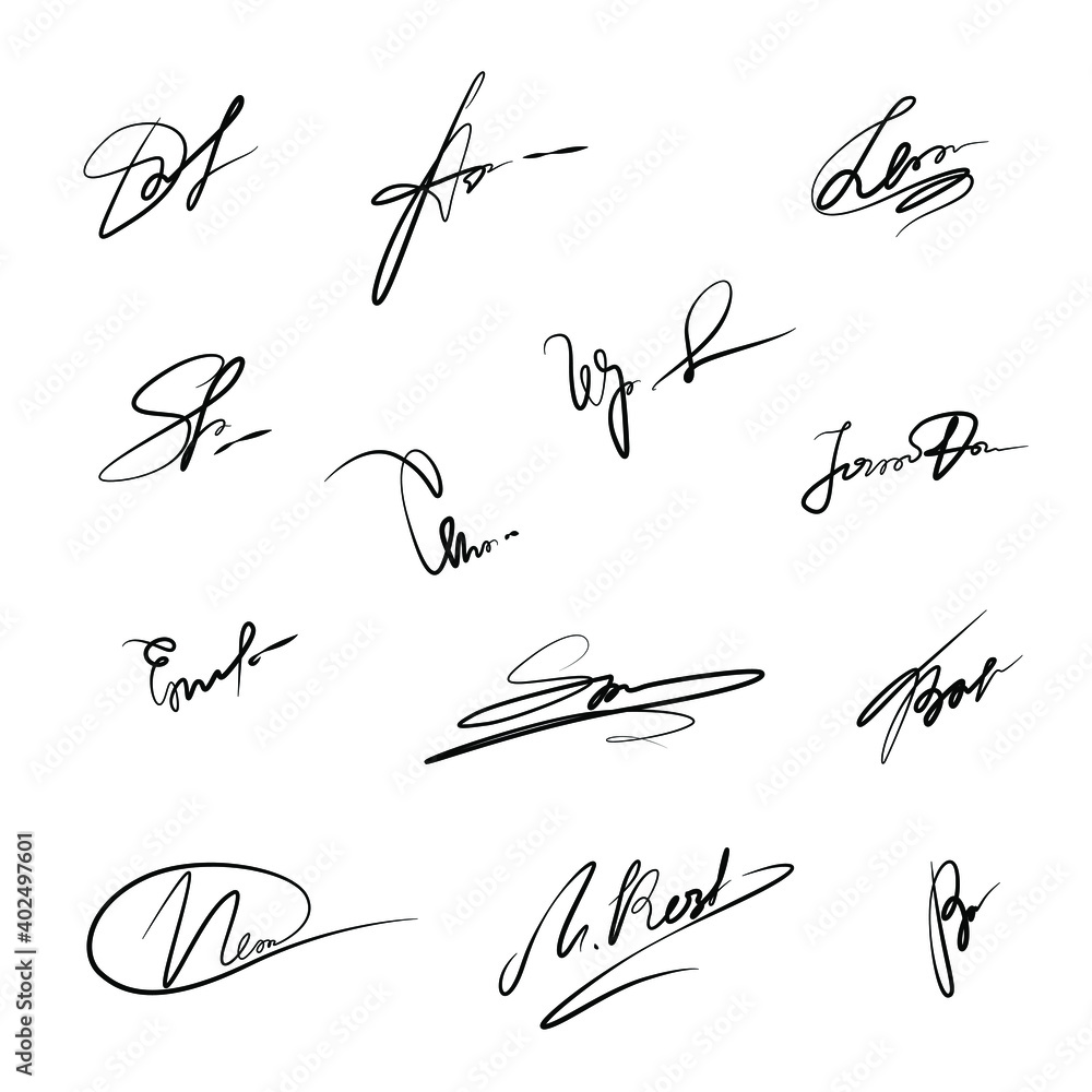 Personal signature, autographs set, one single line on a white ...