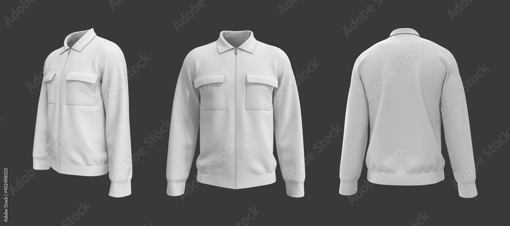 Harrington jacket mockup front, side and back views, 3d illustration ...