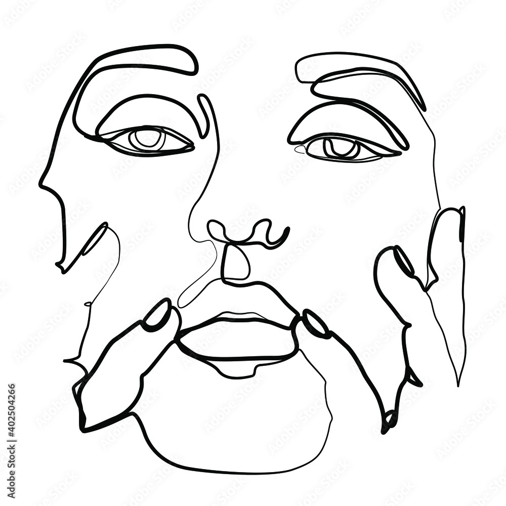 Woman abstract silhouette, print for clothes and logo design, continuous line drawing, small ...