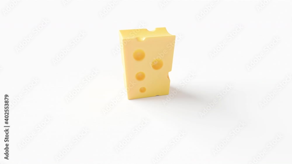 Rotating Cheese piece isolated on white background. Loop Beautiful food ...