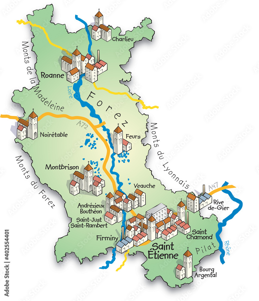 42 Carte du département de la Loire Stock Vector | Adobe Stock