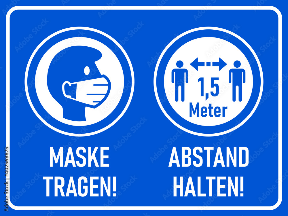 Maske tragen (Wear a Mask) and Abstand halten (Keep Your Distance) 1.5 ...