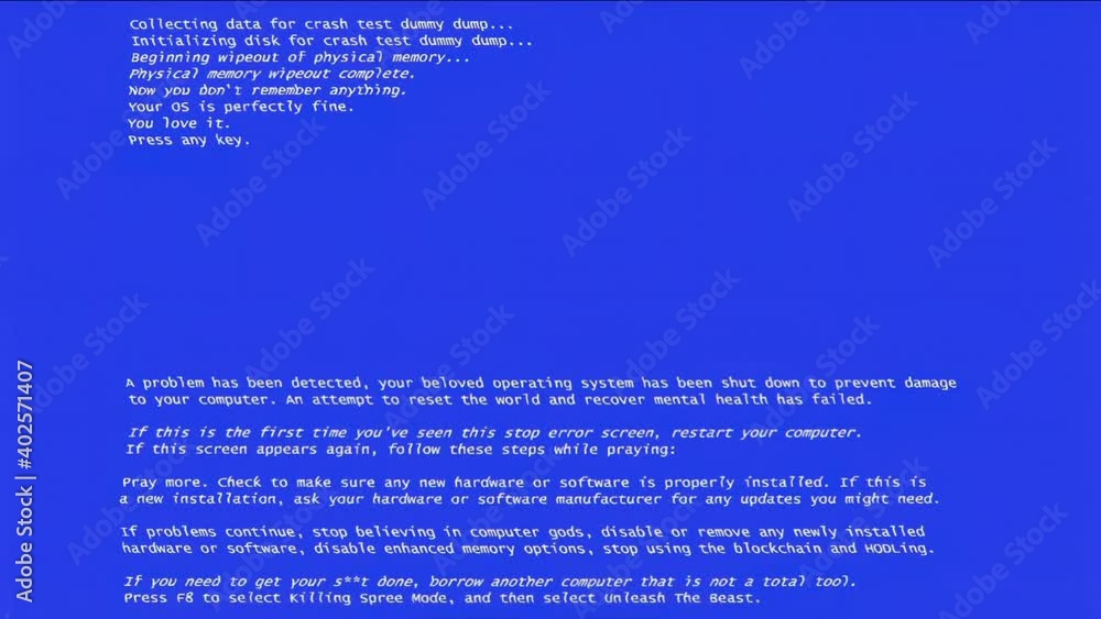 A fake BSOD (blue screen of death) failure message, recreated by me ...