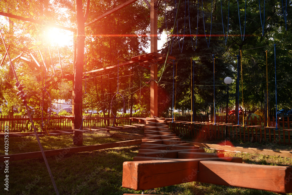Foto Stock forest adventure park. high rope trail for children and ...