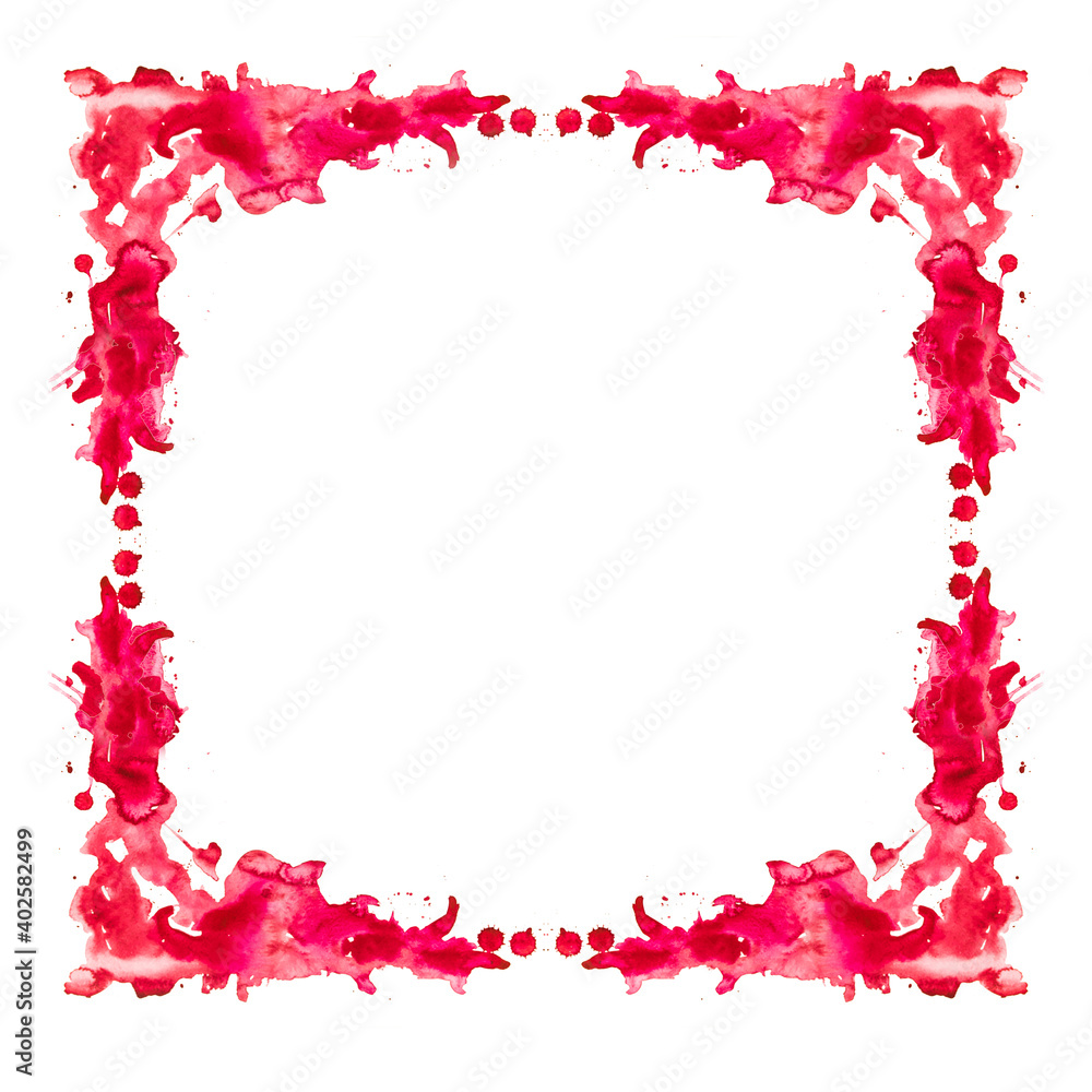 roter, floraler Rahmen aus Ranken mit Aquarellfarben isoliert mit ...