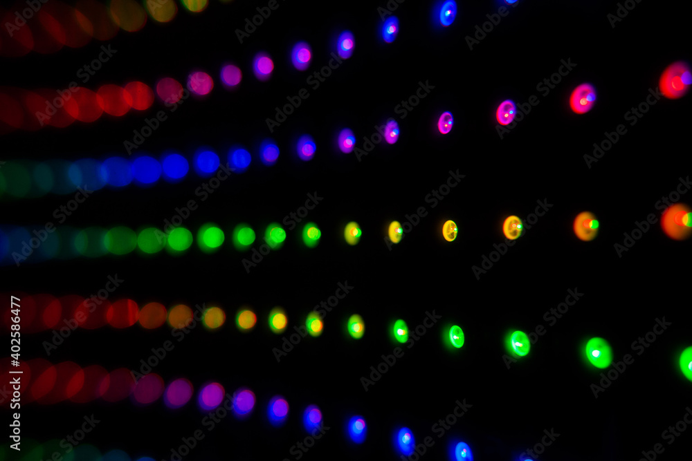 Foto de Colourful RGB LED lights on black background. LED Matrix with WS2812B strips. Playing ...