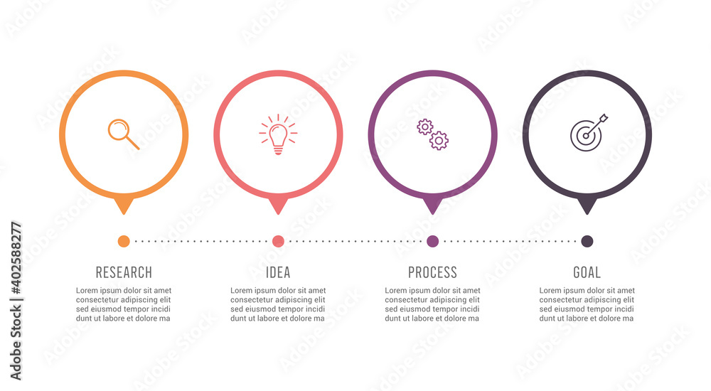 Infographics. business timeline infographic template with icons and 4 ...