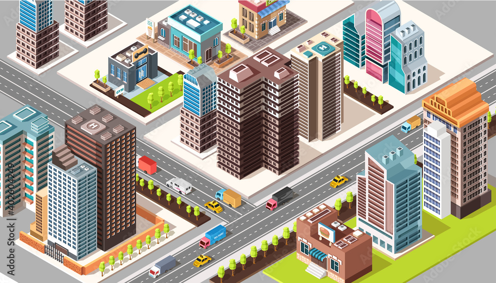 Isometric Building City Real Estate. Public Building icon Collection ...