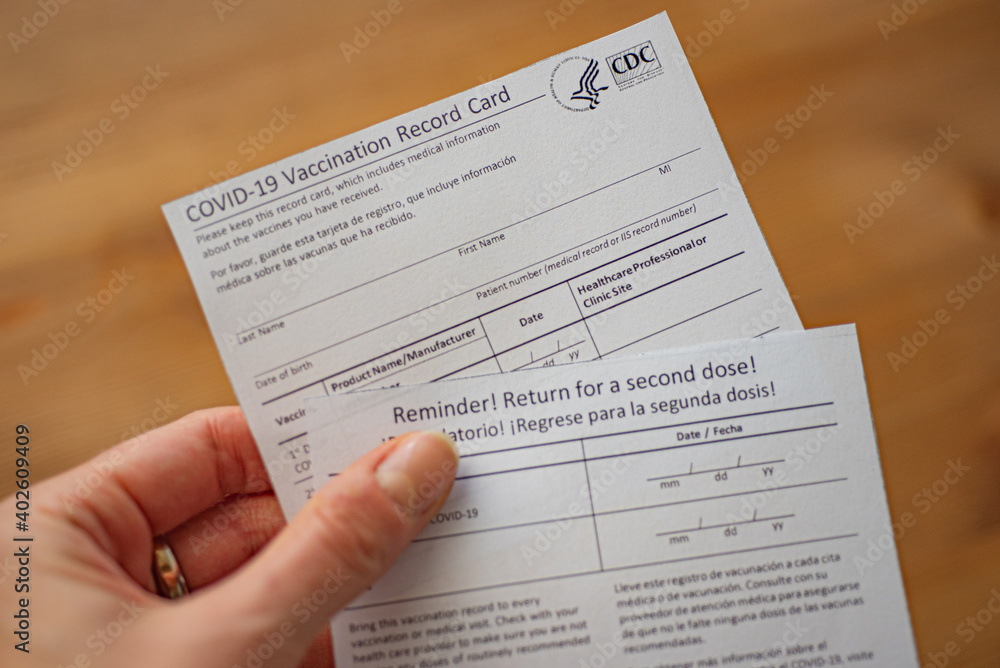 COVID-19 Vaccination Record card and reminder for a second dose. Part ...