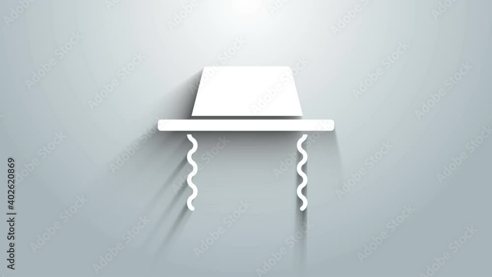 White Orthodox jewish hat with sidelocks icon isolated on grey ...