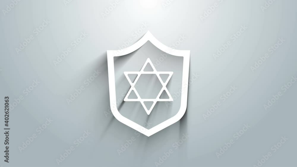 White Shield with Star of David icon isolated on grey background ...