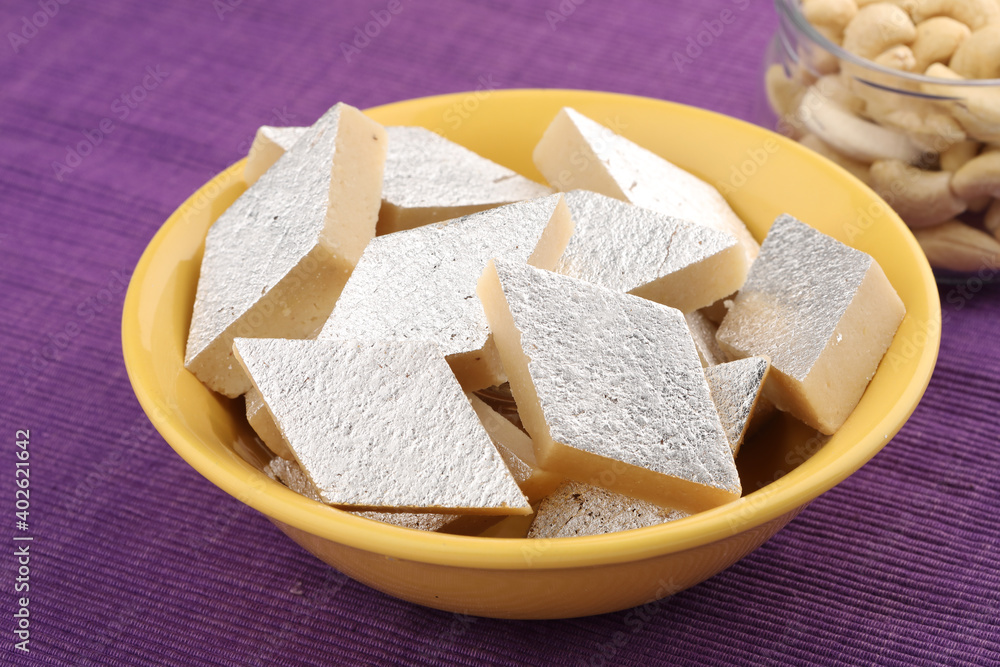 Kaju Katli is an Indian sweet made from khoa and cashew nuts, Kaju ...