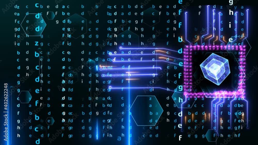 Futuristic digital dimension cube intelligent chip data processing ...