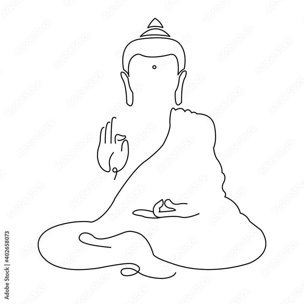 One line art silhouette of buddha isolated on white background for logo, greeting cards ...