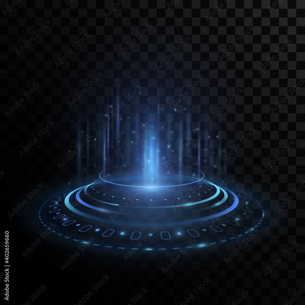 Futuristic portal hologram with HUD interface elements on transparent ...