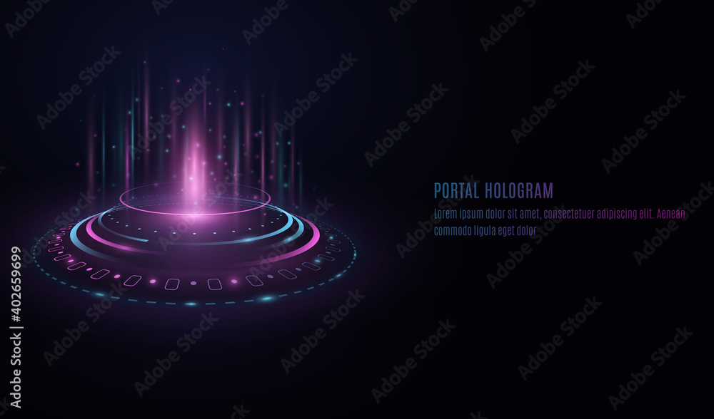 Futuristic portal hologram with HUD interface elements on transparent ...
