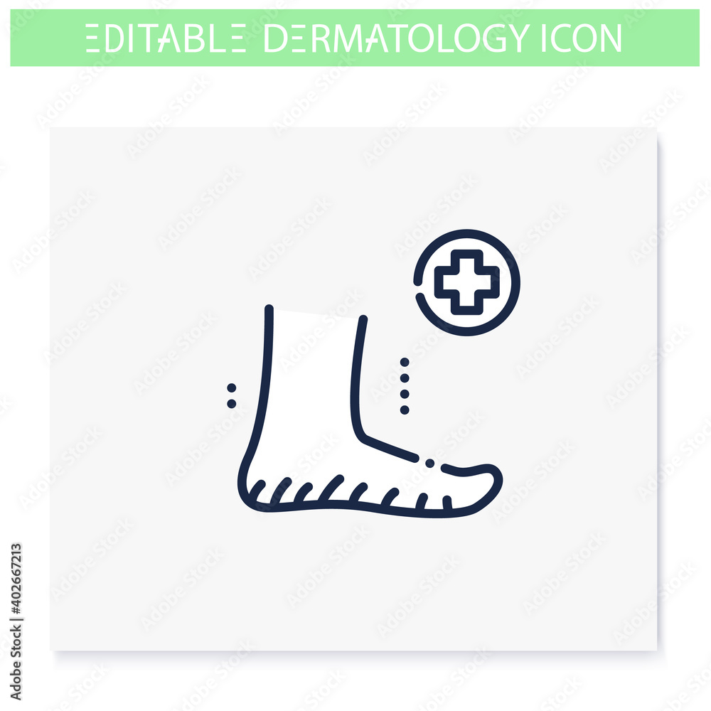 Cracked foot skin line icon. Podology, dermatologic disease. Dermatitis ...