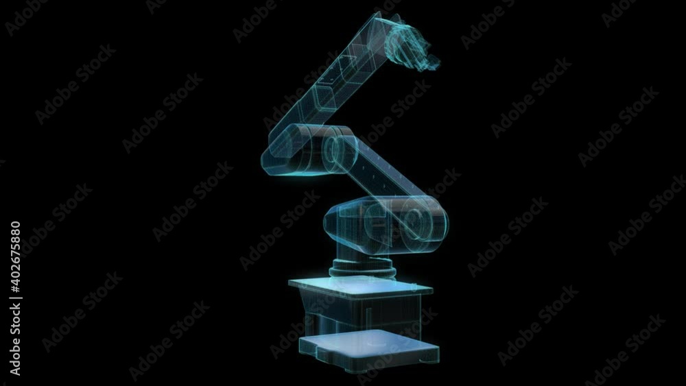 Industrial robot. Line formation of 3d robot hand. Rotating. Seamless ...